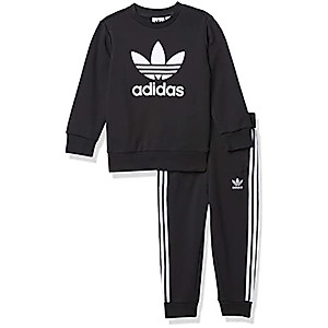 adidas Originals baby boys Crew Sweatshirt Set Tracksuit, Top:black/White Bottom:black/White, 3T US