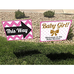 VSE | Baby Girl Double Sided Lawn Sign 18x24 Inch | Baby Shower Kit | 6x24 Inch H-Stakes