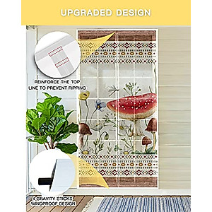 ZOE GARDEN Southwest Mushroom Magnetic Screen Door for Sliding/Single/French Doors, Self Sealing Magnets Patio Door Screen Heavy Duty Mesh Curtain, Brown Country Rustic Flower Plant Leaves