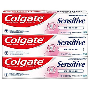 Colgate Whitening Toothpaste for Sensitive Teeth, Enamel Repair and Cavity Protection, Fresh Mint Gel, 6 Oz (Pack of 3)