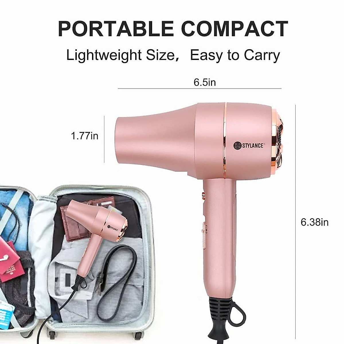 Professional Hair Dryer, 1800W Blow Dryer with Powerful AC Motor, 3 Speeds 1 Cool Button, Attachment Contain Volumizer Brush & Comb Concentrator Styling Nozzle,for Home Salon Travel