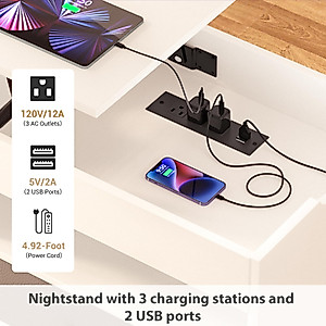 Cyclysio 35'' Nightstands Set of 2 with Reversible Lift Top, Large Night Stand with Lights, Tall Bedside Table with Charging, White Modern Side Table