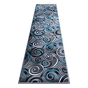 Masada Rugs, Modern Contemporary Woven Area Rug, Hand Carved (32 Inch X 10 Feet, Turquoise)