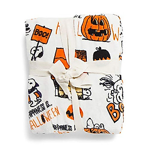 Peanuts Great Pumpkin 50 Years Anniversary Halloween Plush Blanket (Snoopy Characters in Costumes) 55" x 70" Velvet Soft