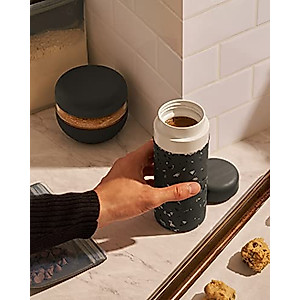 W&P Porter Insulated Bottle 16 oz | Clean Taste Ceramic Coating for Water, Coffee, & Tea | Wide Mouth Vacuum Insulated | Dishwasher Safe, Charcoal Terrazzo