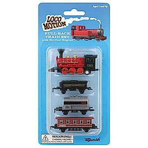 Toysmith Mini Pull-Back Train Set, Assorted Styles, For Boys & Girls 5+