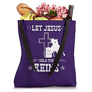 Barrel Racing Jesus Hold Reins, Christian Rodeo Barrel Racer Tote Bag