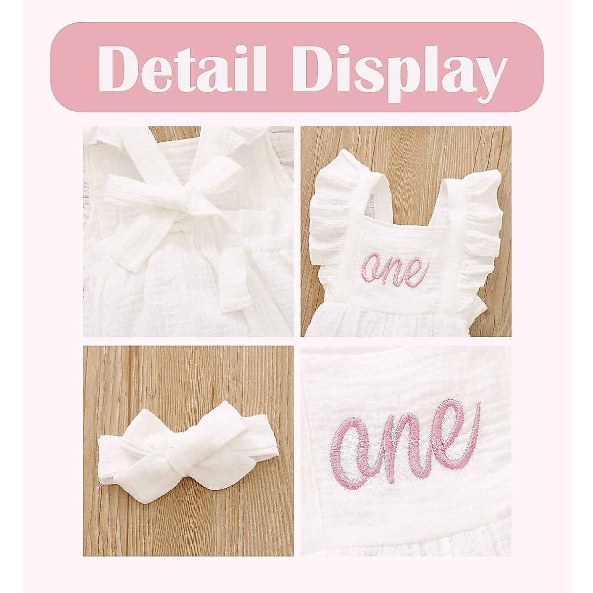 Aslaylme 1st Birthday Girl Outfit Baby Girls One Year Old Birthday Bodysuit (White,12-18 Months)