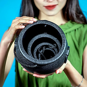 Glocamping 4 in 1(7.4”, 5.5”, 3.7”, 2.8”) Package Large Black Plastic Witch Cauldron Kettle, Candy Holder, Party Favor Decoration for St Patrick’s Day & Halloween