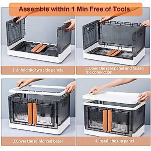 GAOPHDER Plastic Storage Bins with Lids 3-Tier Collapsible Clear Storage Bins with Wheels Stackable Closet Organizers Foldable Box Storage Containers for Home Office Trunk Outdoor (41QT, 3 Packs)