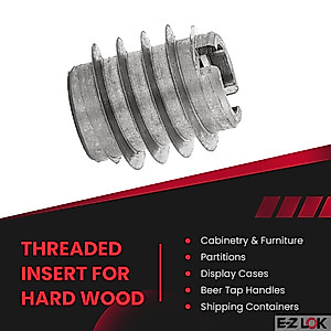 E-Z LOK Knife Threaded Insert for Hard-Wood, Stainless Steel Thread Inserts 8-32 Internal Threads, 0.375" Length Pack of 10