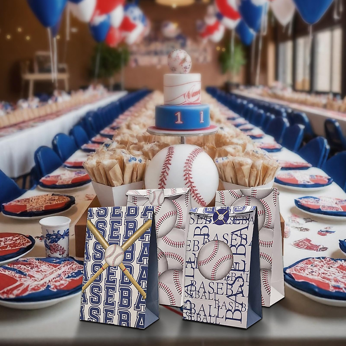 Baseball Party Favor Gift Bags for Birthday, Housewarming, Wedding, thank you bags，snack bags，Birthdays party favor bags，Celebrations and Sporting Event Graduation, Graduation - Set of 12