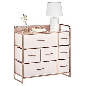 mDesign 30.9" High Steel Frame/Wood Top Storage Dresser Furniture Unit with 7 Removable Fabric Drawers - Large Bureau Organizer for Bedroom, Living Room, Closet - Pink/Rose Gold