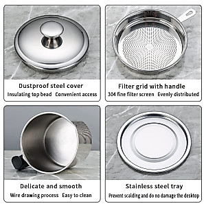 Berglander Bacon Grease Container With Strainer 47oz/1.4L, Stainless Steel Oil Storage Container with Fine Mesh Strainer Dust-proof for Storing Frying Oil and Cooking Fat, Cooker Accessories