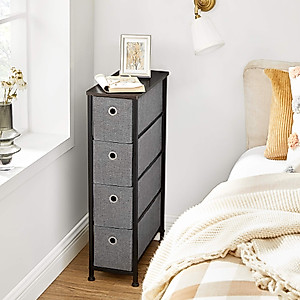 SONGMICS Narrow Dresser with 4 Fabric Drawers Vertical Slim Storage Tower Unit, 7.9",Grey