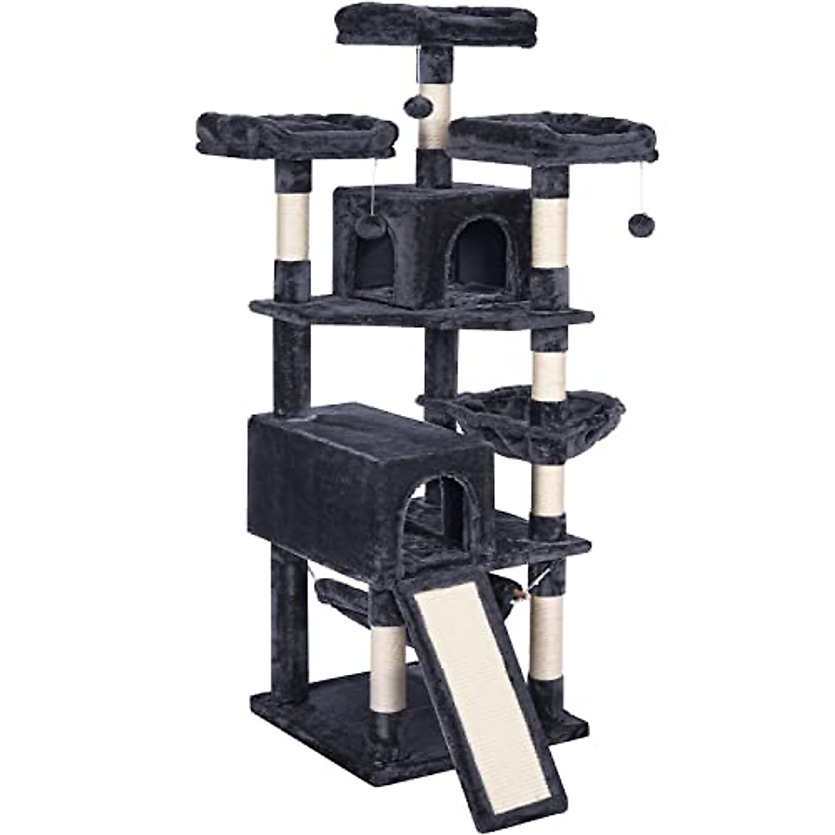 BEWISHOME 64.5inches Cat Tree for Indoor Cats Multi-Level Cat Tower with Scratching Posts, Board, Cozy Plush Perches Cat Condo for Large Cat Play House MMJ20H