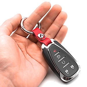 INFIPAR Circle Carabiner Keychain Clip Quick-Release Spring Ring & Anti-lost Ring Attach Leather Key Chain, No Screwdriver Required, 1 Pack, Red - Newest Version
