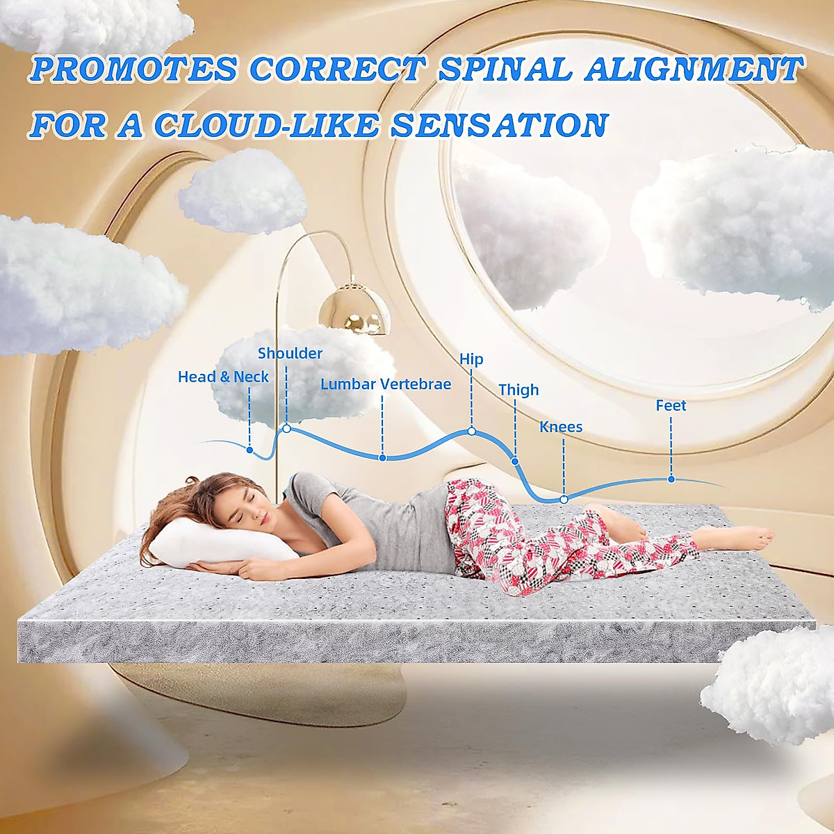 BedsPick Memory Foam Mattress Topper Queen 2 Inch, Foam Mattress Pad, Super Soft Queen Size Bed Toppers with Ventilation Holes