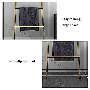 6-Tier Wall-Leaning Ladder Towel Racks with Suction Cup,Quilts Rack Towel Drying and Display Rack,Metal Blanket Rack Multipurpose Organizer Rack for Bathroom Laundry Room,Gold