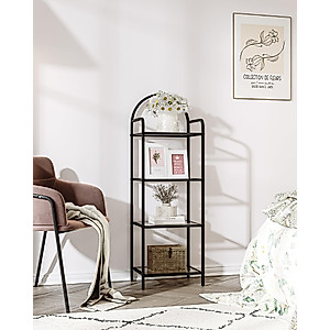 Hzuaneri Bookcase Bookshelf, Tempered Glass Bookshelves, Slim Shelving Unit for Bedroom, Bathroom, Home Office, Steel Frame, 4 Tier Black BC04001B