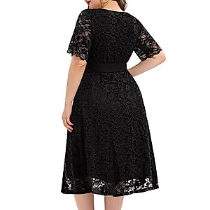 Plus Size Dresses Wedding Guest Cocktail Little Black Women Semi Formal Party Graduation Summer Lace Funeral V Neck Midi