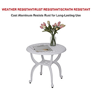 C/G Outdoor Side Tables,Cast Aluminum Patio End Tables,Anti-Rust Coffee Table for Garden Patio Lawn (Round-end Tables, White)