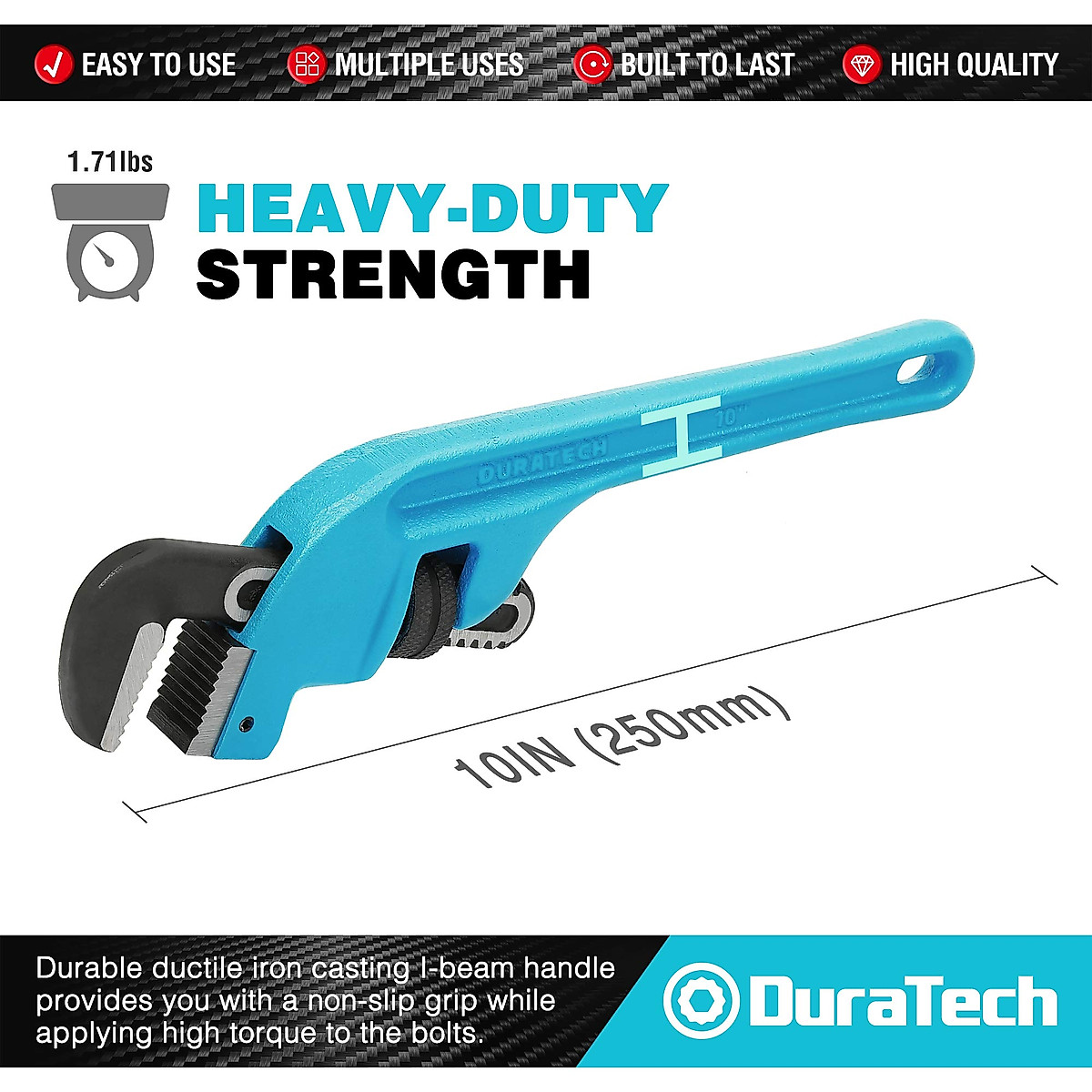 DURATECH 10-Inch Offset Pipe Wrench, Heavy Duty End Pipe Wrench, Cast Iron Handle, Adjustable Plumbing Wrench
