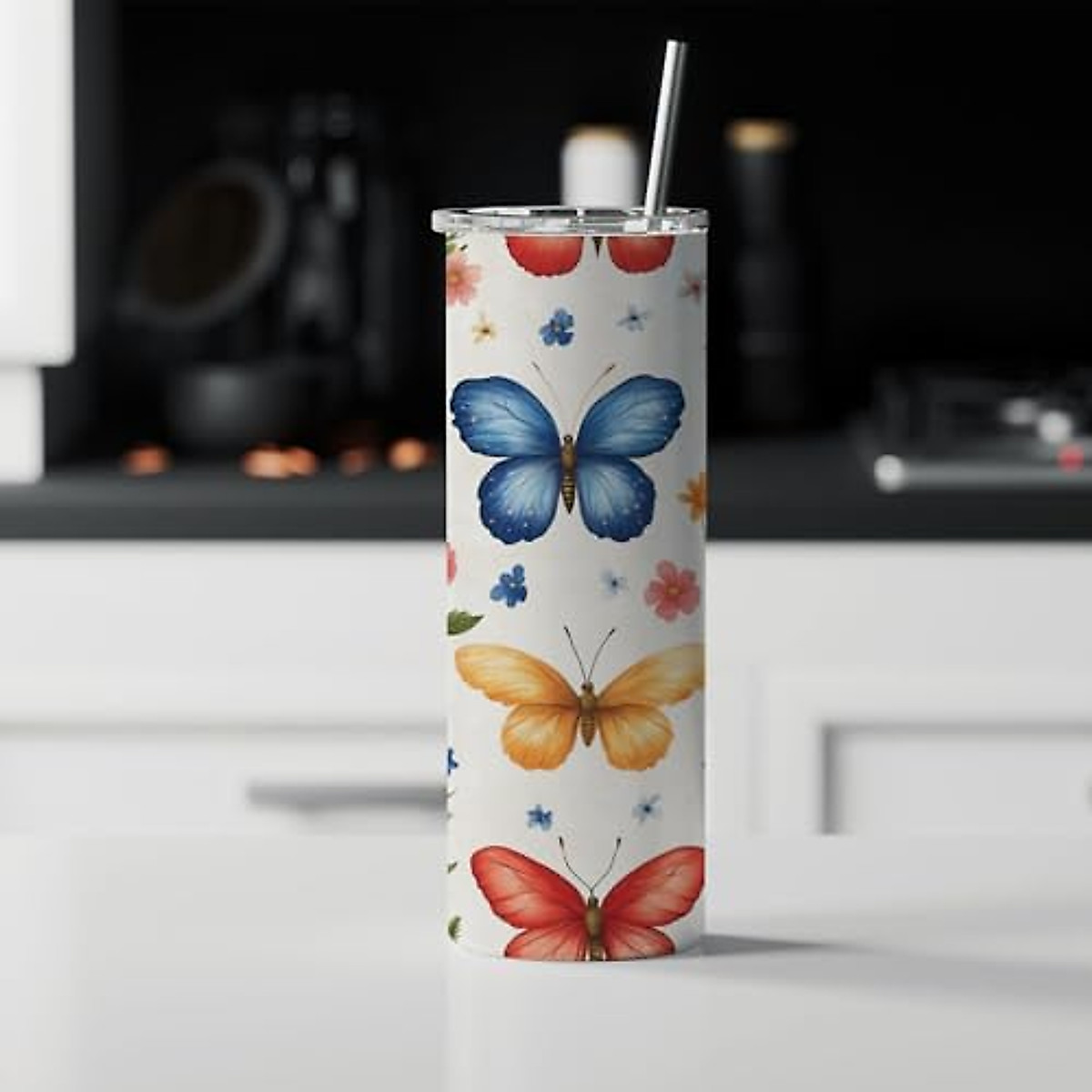Medpol Butterfly Bohemia tumbler with lid and straw 20 oz insulated tumbler cups Butterfly Bohemia insulated travel coffee mugs for women cute sippy cups stainless insulated travel cups