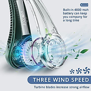 Neck Fan, Portable Bladeless Fan, 4000mAh Battery Operated Personal Fan, Leafless, Rechargeable, Headphone Design, 3 Speeds, Ultra Quiet Wearable Hands Free Fan for Women Men Kids
