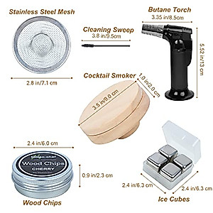 Cocktail Smoker Kit with Torch and Wood Chips-Old Fashioned Chimney Drink Smoker for Cocktails,Whiskey & Bourbon,Ideal Gifts for Men,Boyfriend,Husband,Dad (No Butane) (smoker kit with torch)