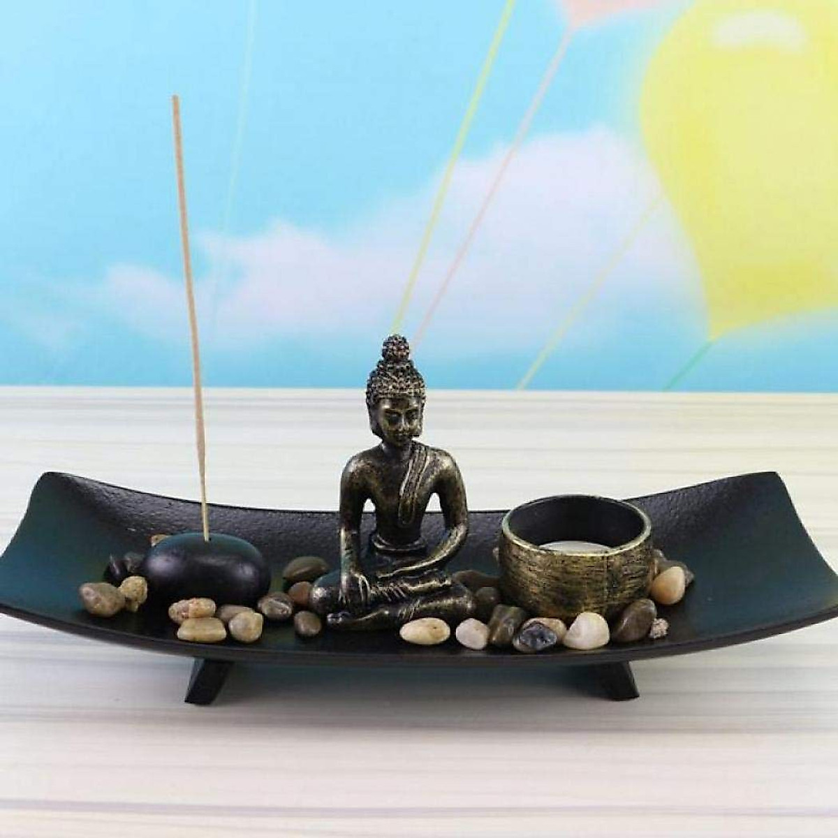 Tabletop Buddha Zen Garden, Resin Incense Burner Holder Zen Sandbox Ornament Candle Holders for Home Office Decor (C)