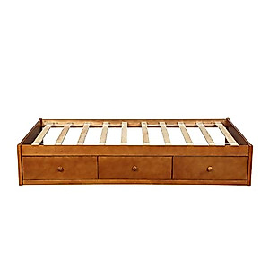 SOFTSEA Storage Bed with Drawers for Kids Twin Bed Frame Wood Platform Bed Frame with Wood Slat Support, No Box Spring Needed (Oak)