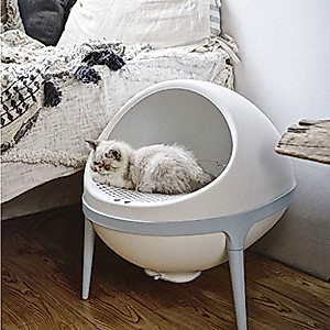HONGFEISHANGMAO Cat Box Creative Cat Toilet Large Litter Box, Semi-Enclosed Litter Box, Cat Potty, Cat Supplies Cat Litter Pan (Blue) Cat Furniture (Color : Gray)