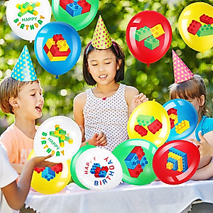 Harrycle 60 Pieces Building Blocks Birthday Party Balloons,brick Themed Latex Building Balloons Blocks Decorations for Kids Toddlers Birthday Party Supplies Decoration
