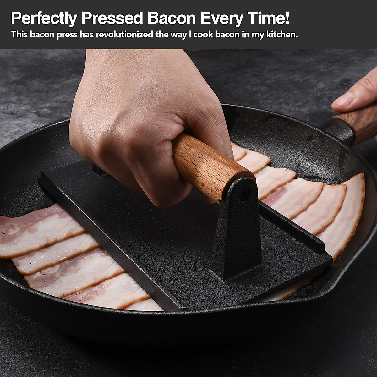 Burger Press,8.5 Inch Smash Bacon Press Heavy-Duty Cast Iron Burger Smasher 3lbs & 8.2 Inch Rectangle Grill Press 2lbs for Hambergur,Panini,Steak & Sandwiches,Food-Grade Press with Wood Handle