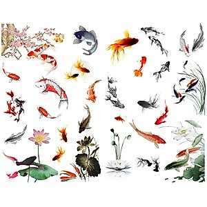 Seasonstorm Ink Painting Koi Carp Fish Precut Cute Aesthetic Diary Travel Paper Junk Journal Stickers Scrapbooking Stationery Sticker Flakes Art Supplies (PK343)