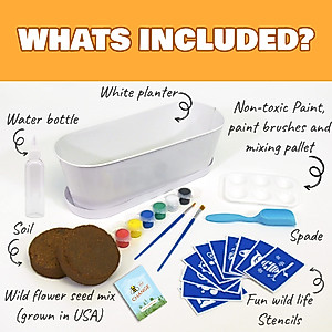 Paint & Plant Kids Gardening Set – with 10 Sticker Stencils I Flower Growing Gardening Kit for Kids & 6 Year Old Girl Gifts I Fun Arts & Craft Gift for Girls Ages 4 5 6 7 8 for Spring & Birthday