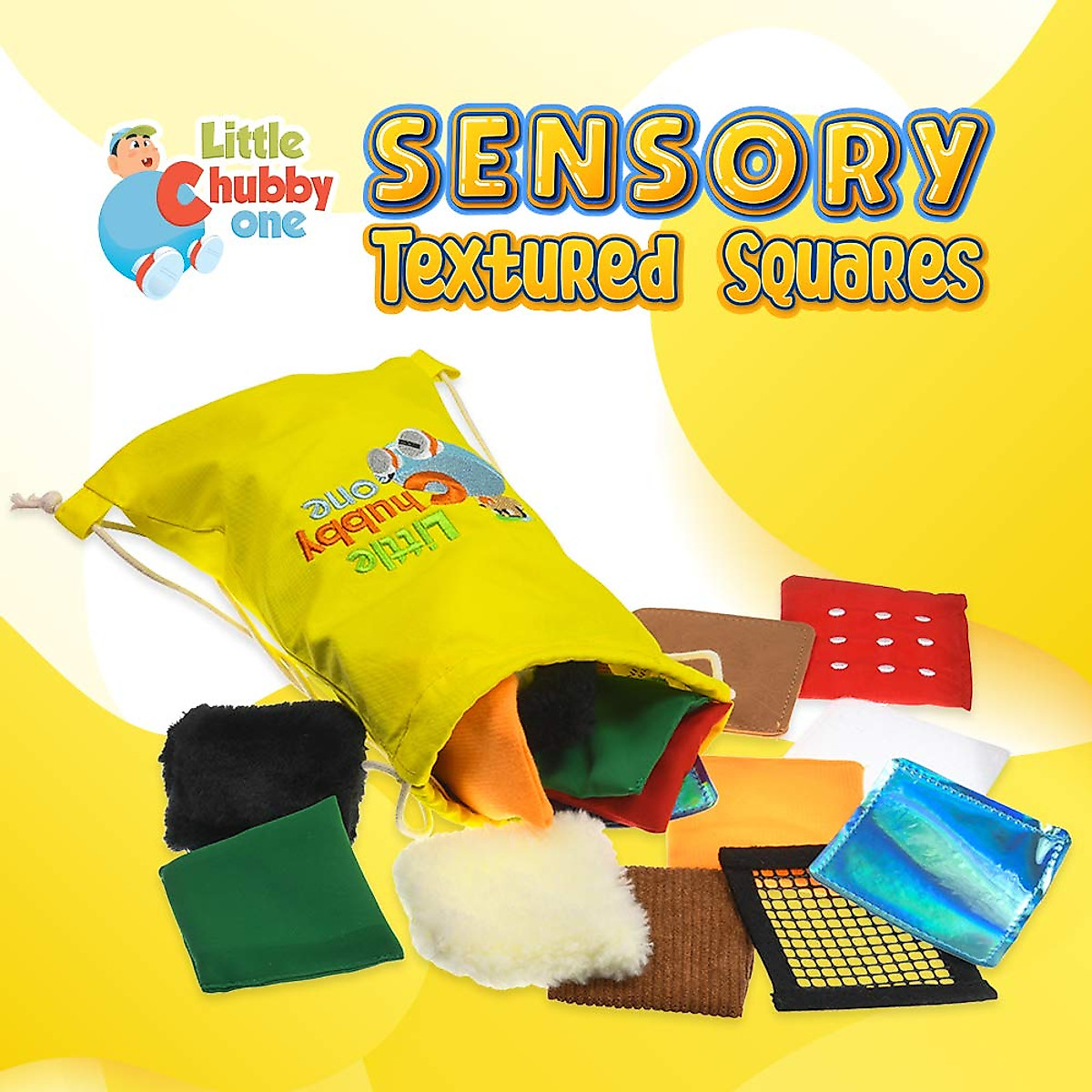 LITTLE CHUBBY ONE Sensory Textured Squares - Mini Pillows and Patches - Set of 20 Different Covered Squares Promotes Sensory Learning Motor Skills Tactile Awareness and Vocabulary Great Gift for Kids
