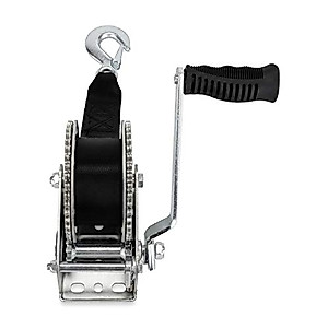 Camco 50000, Trailer Boat Winch | Features a 2-Way Ratchet & 20-Foot Strap with a 2,000lb Weight Capacity