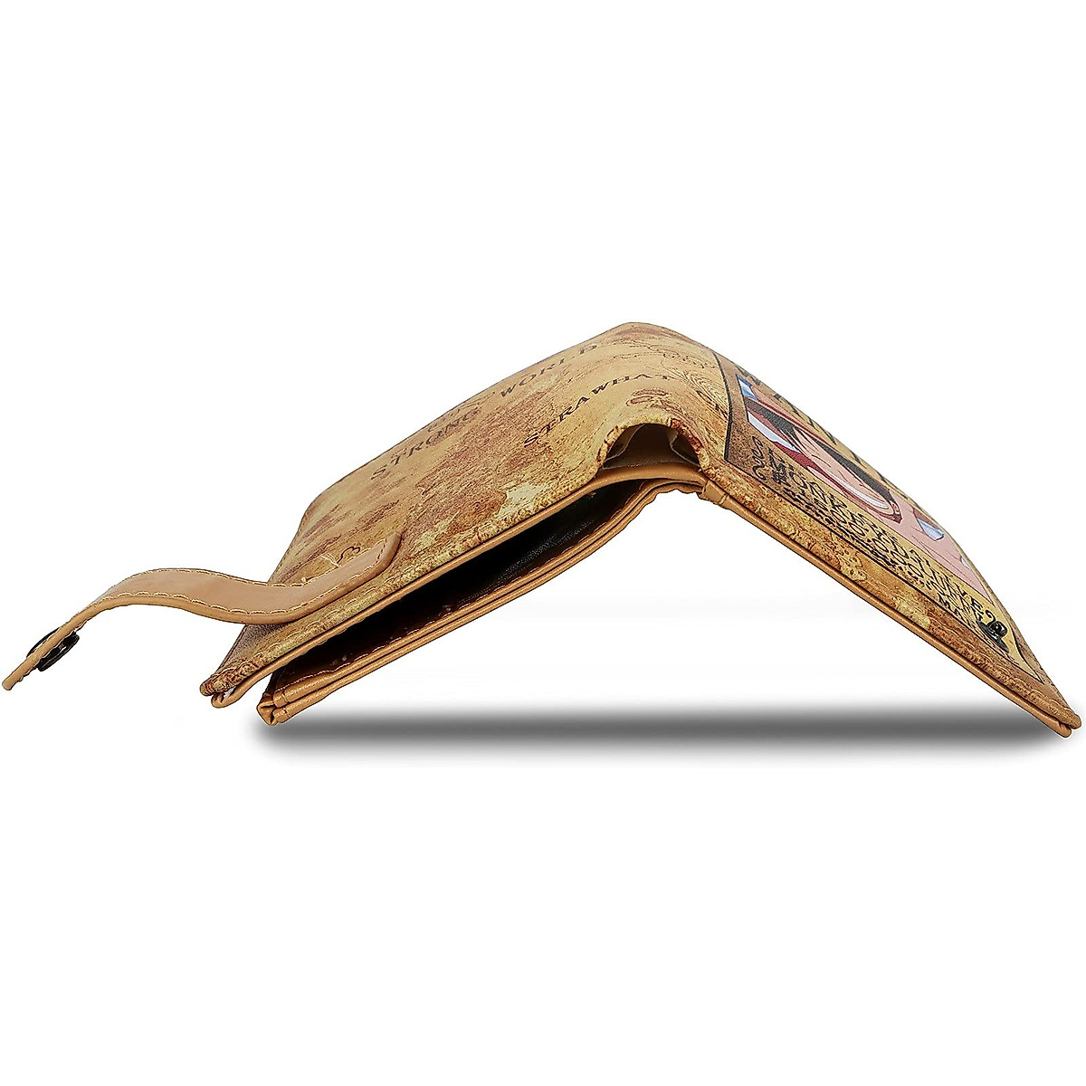 Roffatide Anime Luffy Wallets for Boys Bi-Fold Short Faux Leather Wallet Travel Slim Wallet with Zip Coin Pocket Khaki