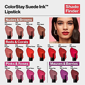 REVLON Lipstick, ColorStay Suede Ink, Built-in Primer, Infused with Vitamin E, Waterproof, Smudge-proof, Matte Color, 009 In Charge, 0.09 oz.