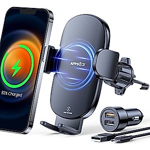 APPS2Car Wireless Car Charger Mount Vent, 15W Fast Charging Wireless Car Phone Charger, Compatible with iPhone 14 Pro/14, Samsung Galaxy S22/S21/S20, etc.