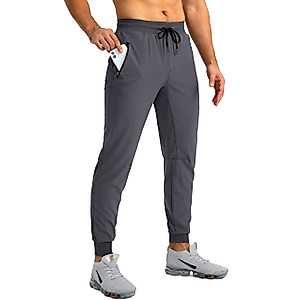 Pudolla Men's Lightweight Jogger Pants Workout Running Tapered Joggers for Men with Zipper Pockets for Athletic Travel Casual(Dark Grey X-Large)