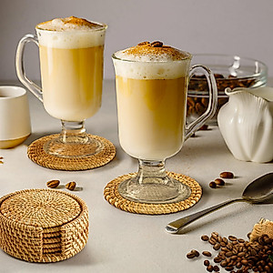 6pcs Handmade Rattan Coasters with Holder, Natural Wicker Boho Coasters Set, Heat-resistant Drink Coasters for Coffee Table Housewarming Gifts Hot Drinking Home Decor Protecting Table