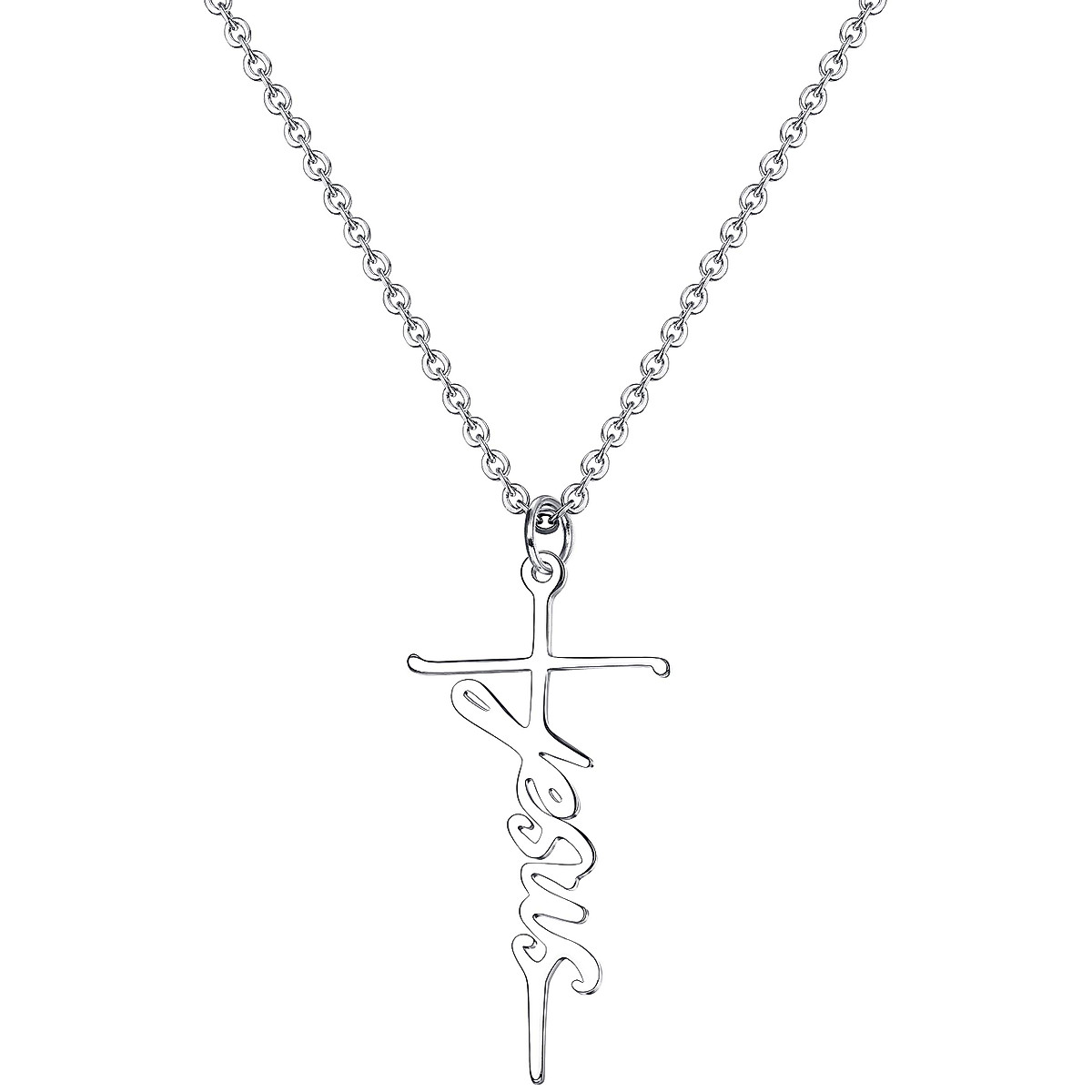 Jewenova Faith Cross Necklace Hope Loved Strength Pendant Necklace Religious Jewelry Gift for Women Dainty Y Pendant Chain Necklace with Meaning Card