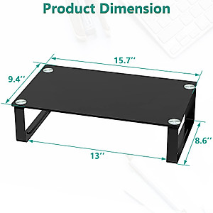 WALI Clear Computer Monitor Stand Riser,Tempered Glass Monitor Riser Heavy Duty 88lbs Monitor Stand for Desk for Laptop, Keyboard, Computer, Printer 5.7 X 9.4 inch (GTT006-B), Black