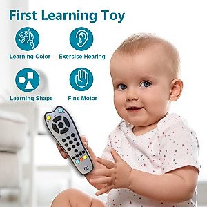 LKNUIYIE Kids Realistic TV Remote Control with Soft Light and Sound, Early Educational Learning Remote Toy with 3 Different Language, Musical Remote Toy for 6 Months+ Toddlers Boys or Girls