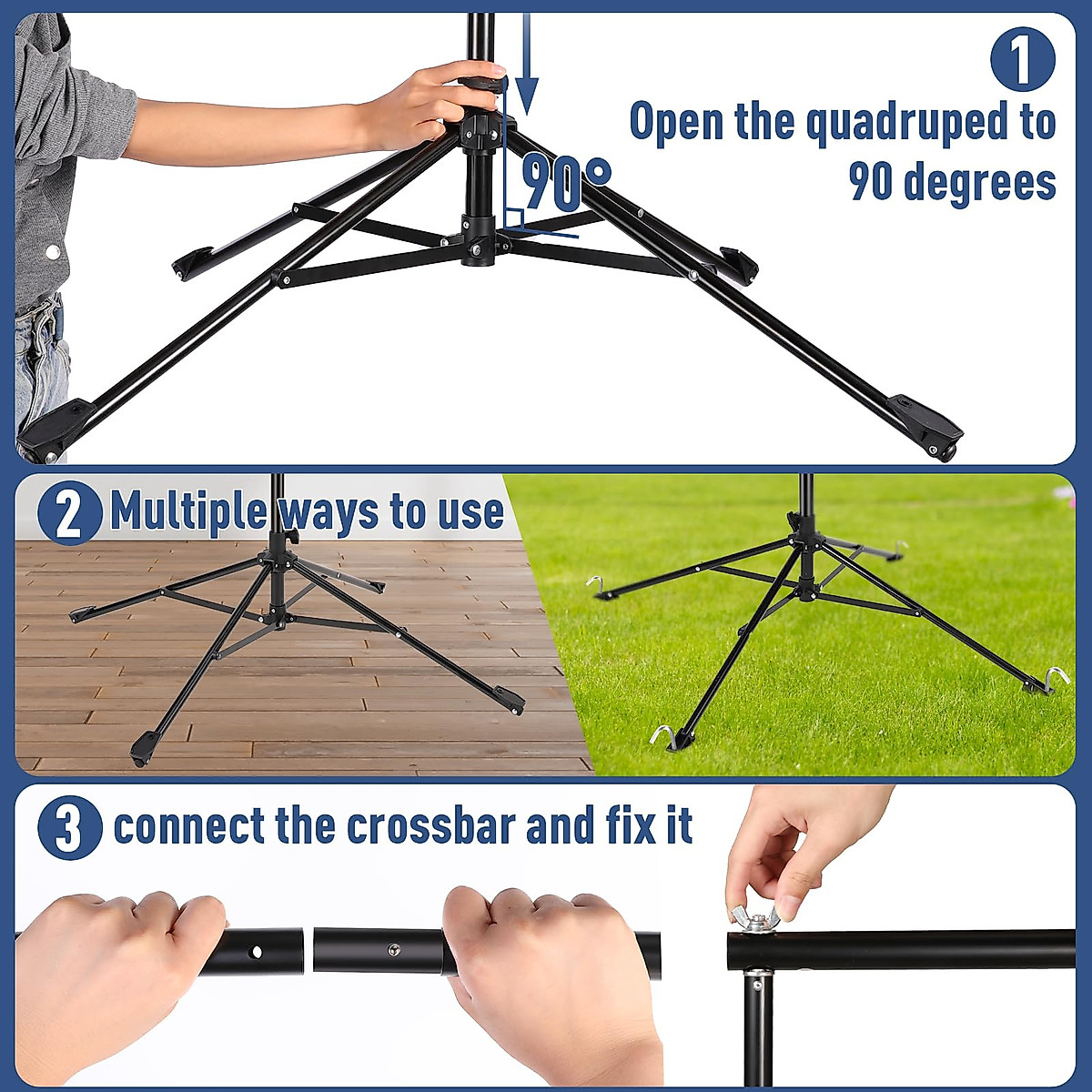 New Upgrade Four-Legged Backdrop Stand 6.5x10ft,IFKDNR Photo Backdrop Stand for Parties,Back Drop Adjustable Stand Kit with 4 Crossbars Backdrop Clamps and Carrying Bag for Parties Wedding Decoration