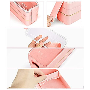 jijoe 27 PCs Bento Box Lunch Box Kit, Stackable 3-in-1 Compartment Japanese Lunch Box Set w/Soup Cup Sauce Can, Spoon Fork, Cake Cups, Fruit Picks, Snack Bags, Leakproof Lunch Containers