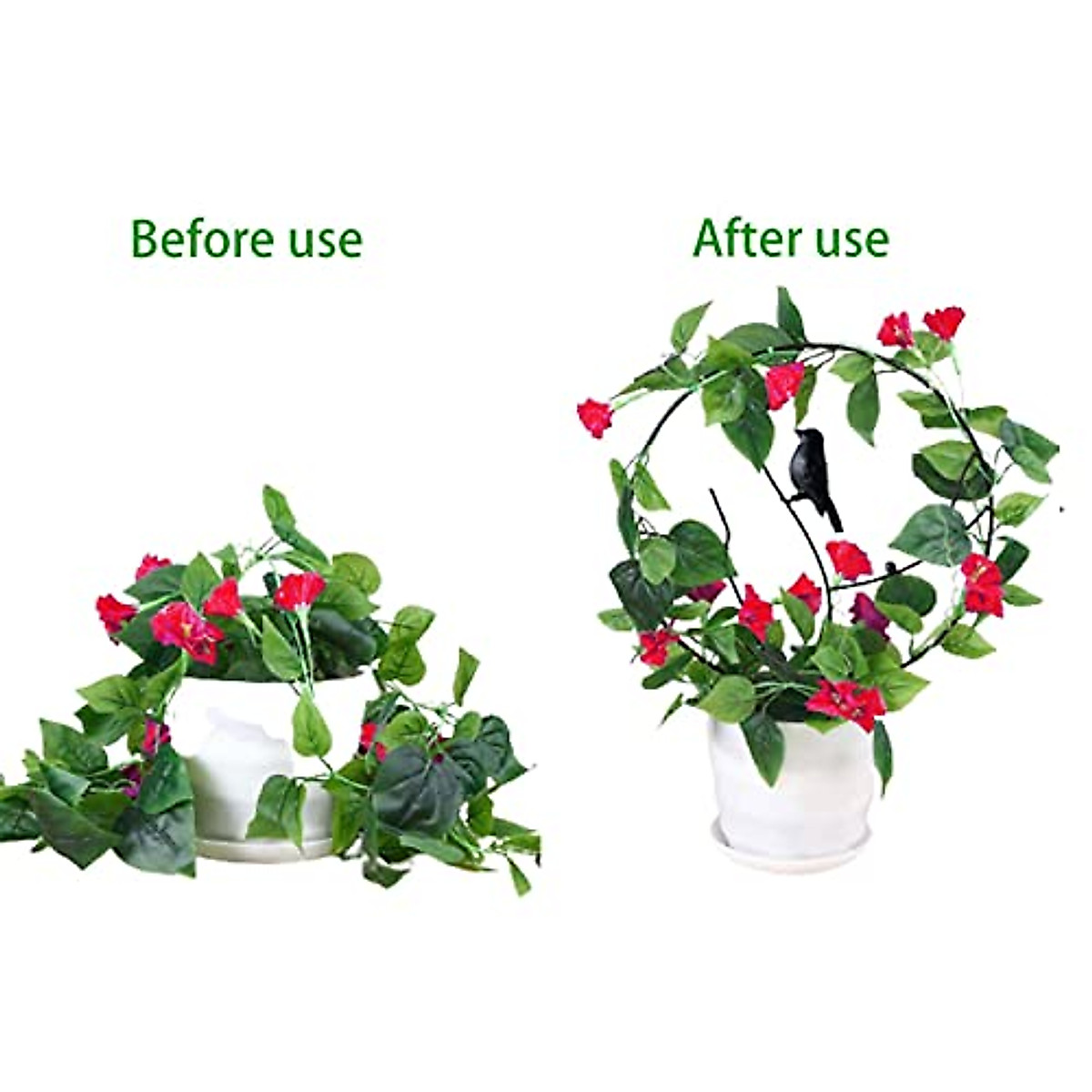 TKRSRK 2 Pcs Iron Garden Trellis for Climbing Plants, 13.6" Rust-Proof Small Trellis for Indoor Potted Plants, Round Circle Trellis with Bird, Metal Vine Plant Support Trellis for Vines - Black